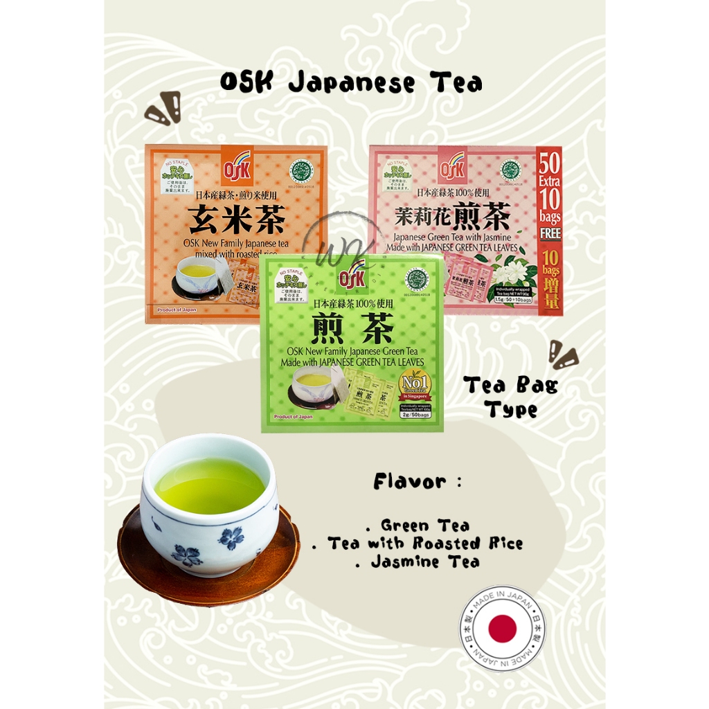 OSK Japanese Green Tea/ Tea with Roasted Rice/ Jasmine Tea Tea Bag (2g x 50bags) | Shopee ...