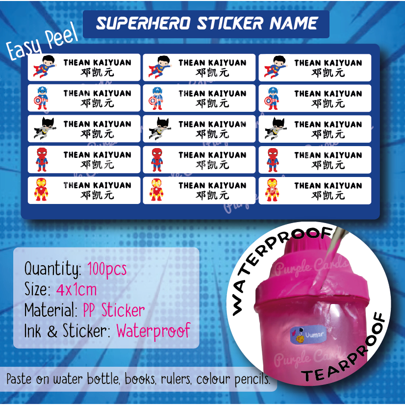 Sticker Nama / Sticker Name Label / Cartoon Kids Sticker Waterproof ...