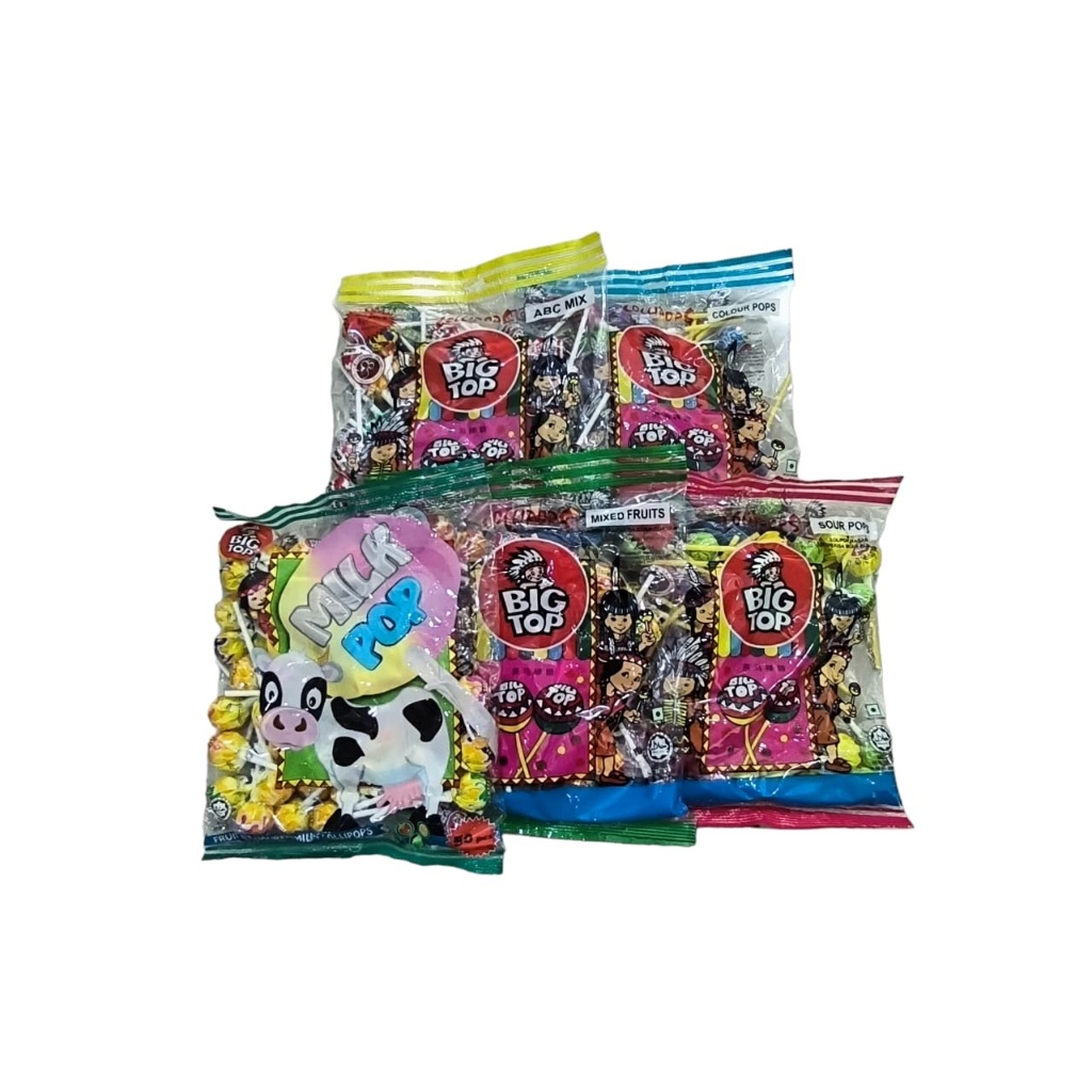 Big Top Lolipops Flavours ABC Mix, Sour, Colours, Mix Fruits, Milk (50pcs) | Shopee Philippines