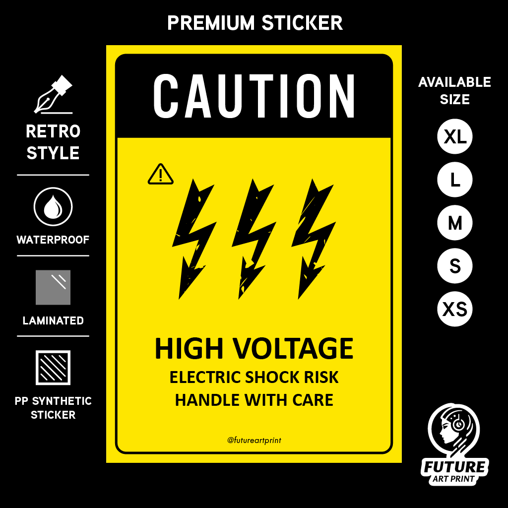 Caution High Voltage Electric Shock Risk. Premium Sticker Sign Notice ...