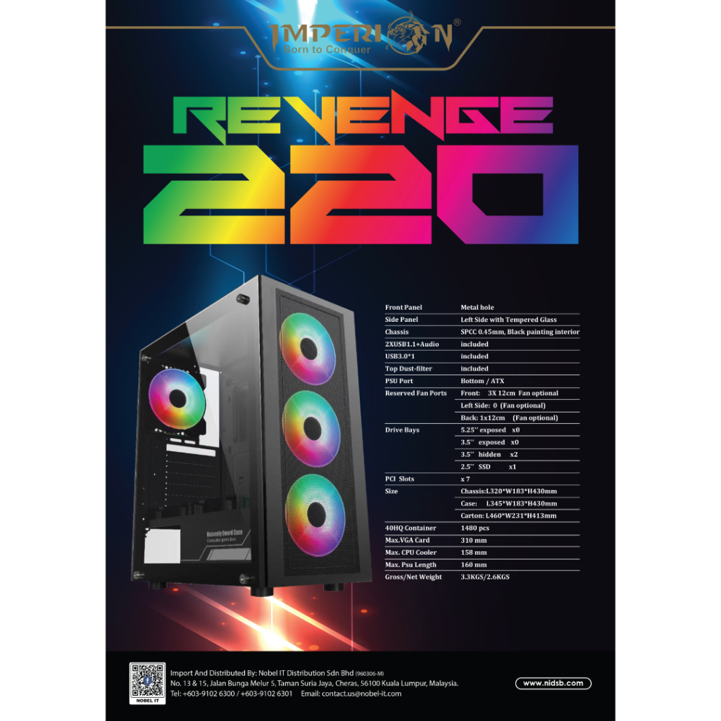 Imperion REVENGE 220 Mid-Tower Tempered Glass ATX pc case with 4 RGB ...