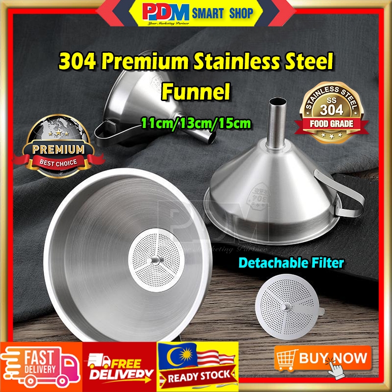 PDM Premium 304 Stainless Steel Funnel with Detachable Filter Oil Liquid Funnel Metal Funnel ...
