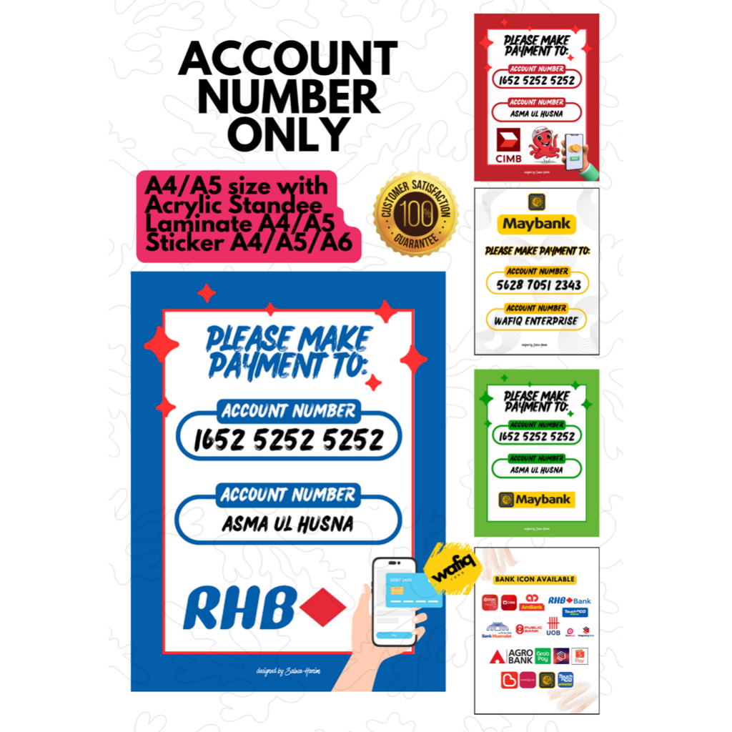 5 ACCOUNT NUMBER ONLY - CUSTOMIZED YOUR ACCOUNT NUMBER A4/A5/A6 ...