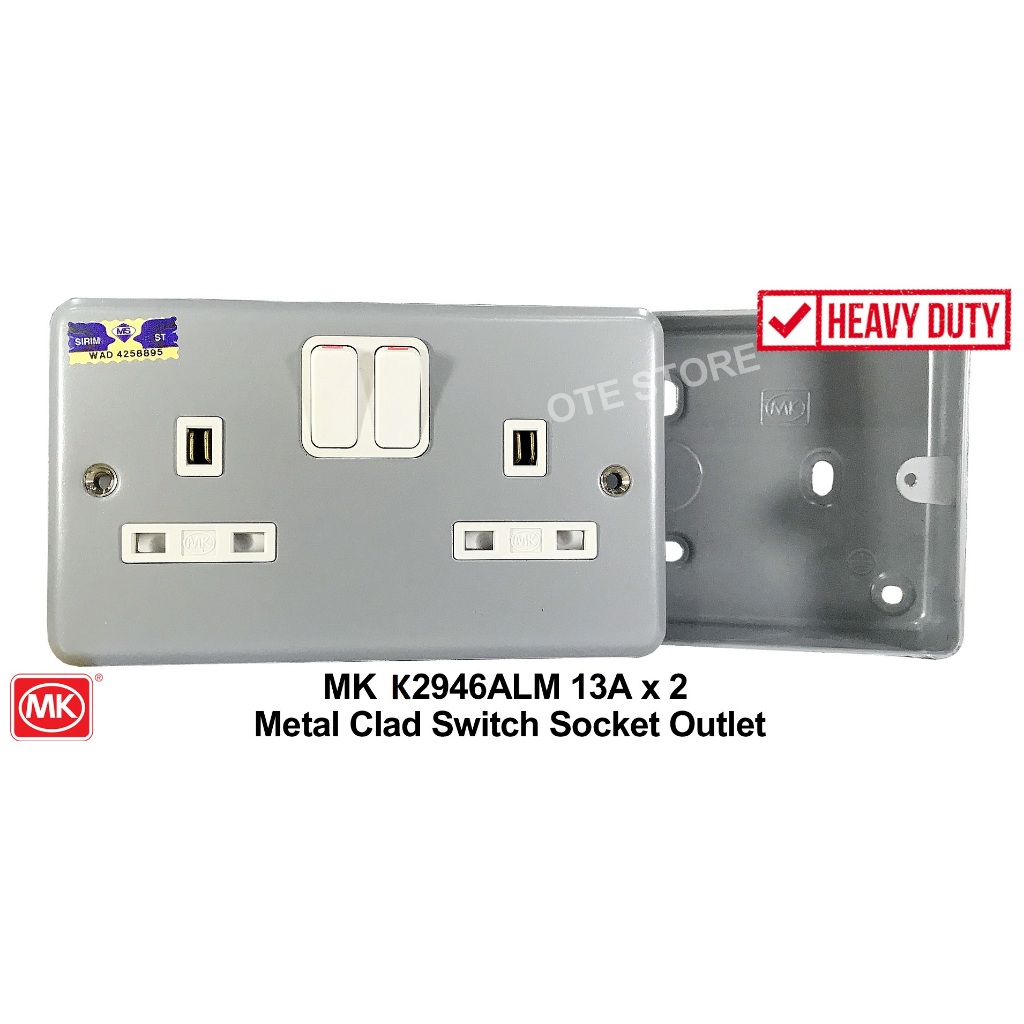 MK K2946ALM Double 13A 2Gang Metal Clad Switch Socket Outlet (SIRIM ...