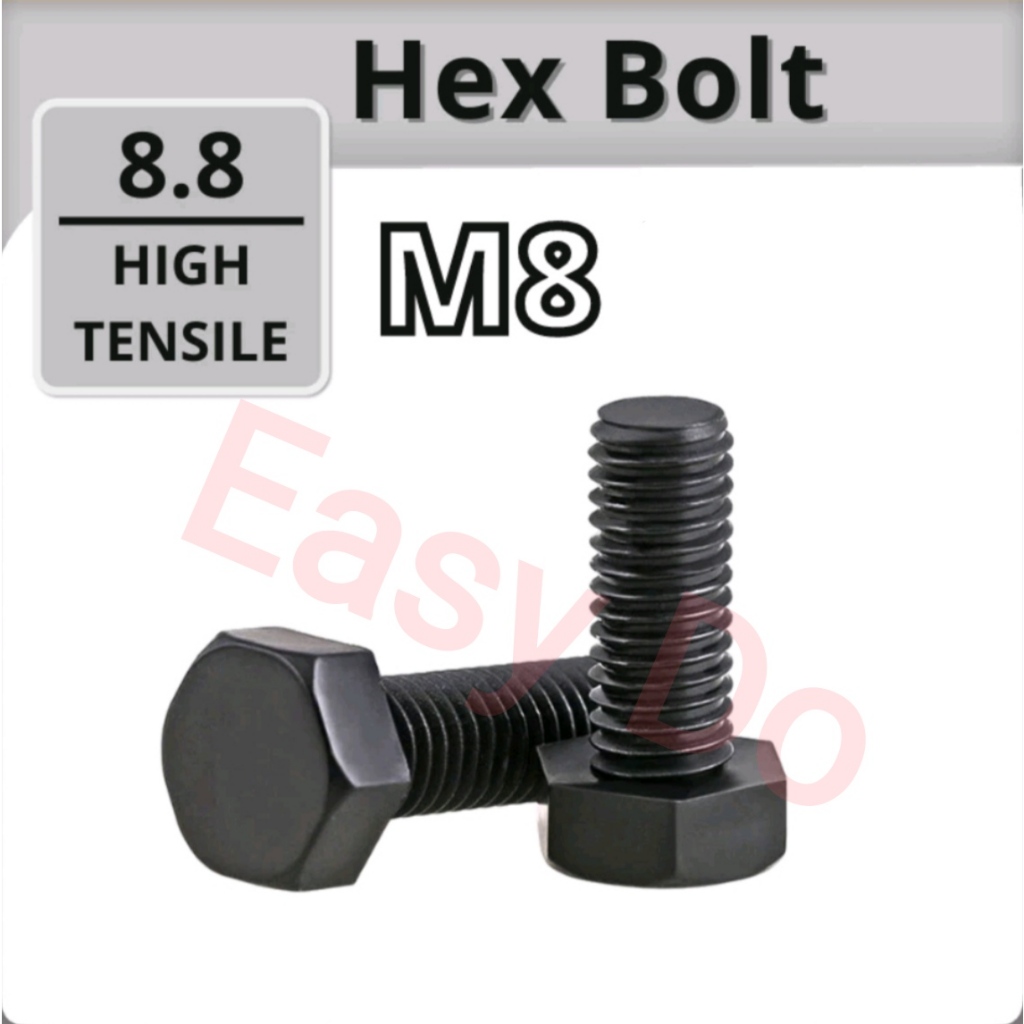 M8 Hex Bolt Grade 8.8 High-Tensile Steel Black Oxide Coating Full Thread Skru M6 Screw | Shopee ...