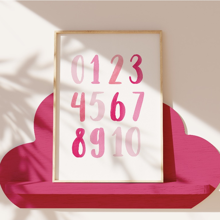 Learning Numbers 0-10 Poster with frame in Hot Pink theme (Nursery ...