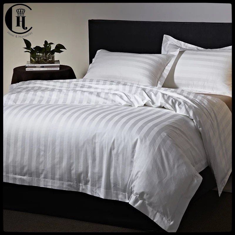 Hotel Duvet Cover with 3cm Satin Stripe 260TC with Fin - White (Hotel ...