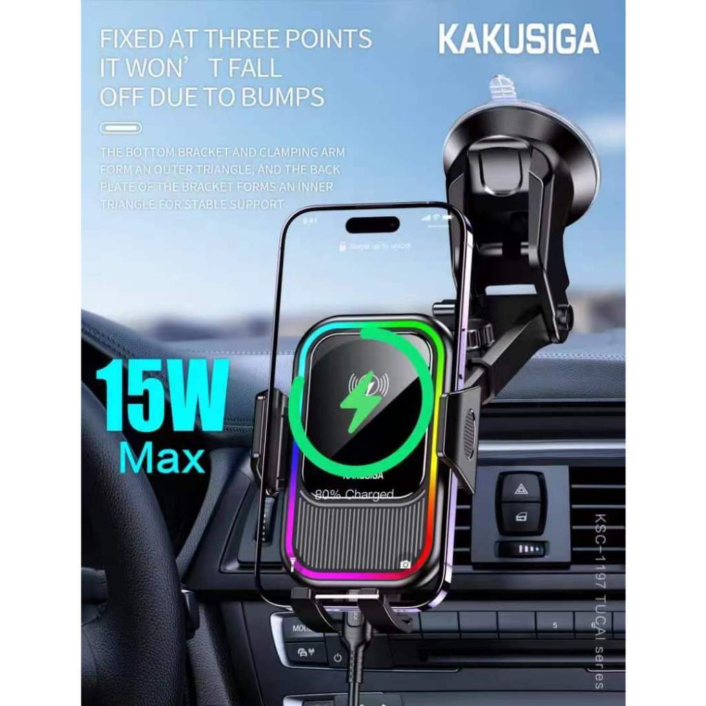 KAKUSIGA KSC-1197 Suction Cup Wireless 15W Fast Charging 360 Rotating ...