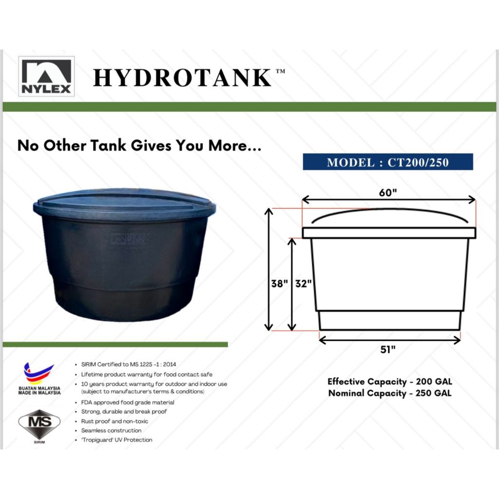 CT 250G NYLEX POLY WATER TANK N200 (60" X 38") [ CT200/250 ] KLANG ...