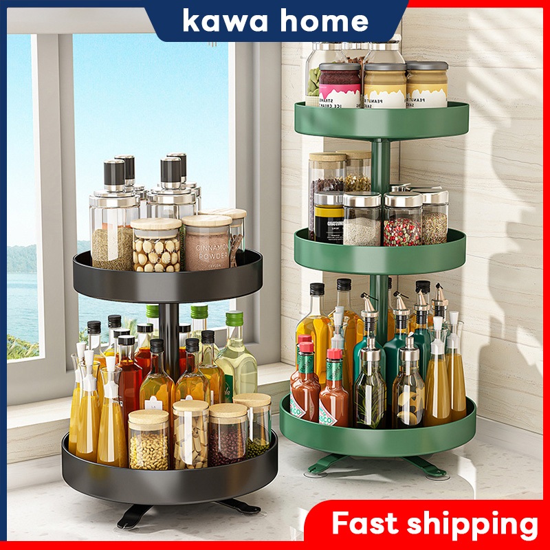 2/3 Tier Rotatable Spice Rack Rotating Kitchen Storage Rack Seasoning ...