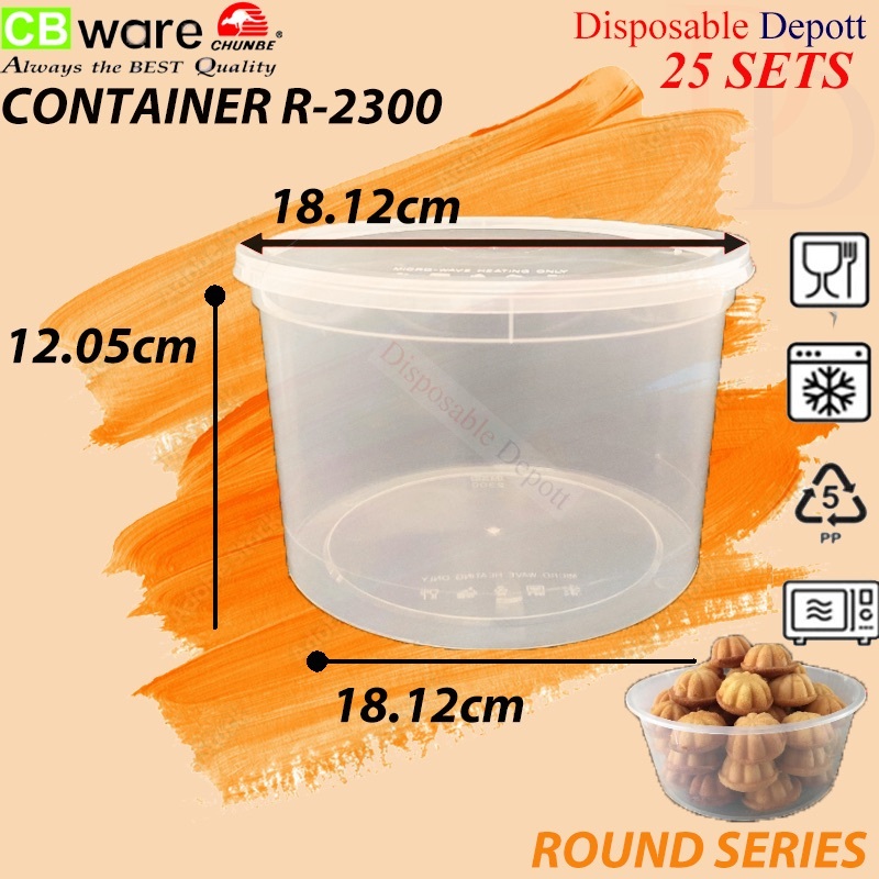 CHUNBE R2300 Round Disposable Plastic Food Container ( 25pcs ) 2300ml ...