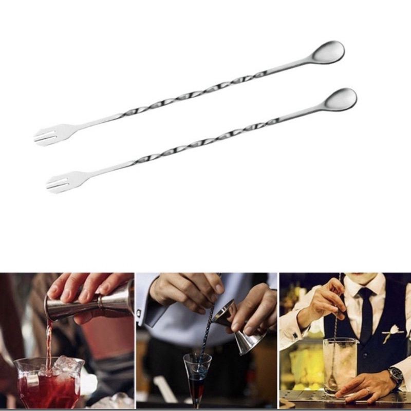 STAINLESS STEEL BAR SPOON WITH FORK (23CM / 30CM) | Shopee Philippines