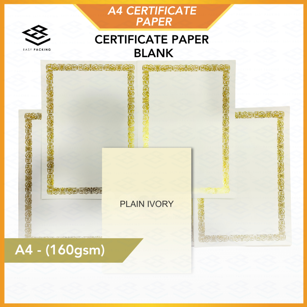 (10pcs ) A4 CERTIFICATE PAPER WITH GOLD STAMPING A4 A5 80g Plan White ...