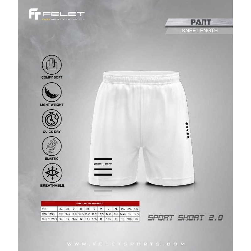 FELET PANT KNEE LEGHT SPORT SHORT 2.0/SHORT PANT/PANT FELET BADMINTON ...