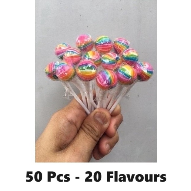 50 Pcs Mini Lollipop Candy Rainbow/Coke Cola/Sprite/Planet/Orange Peel/Watermelon/Mix Fruits ...