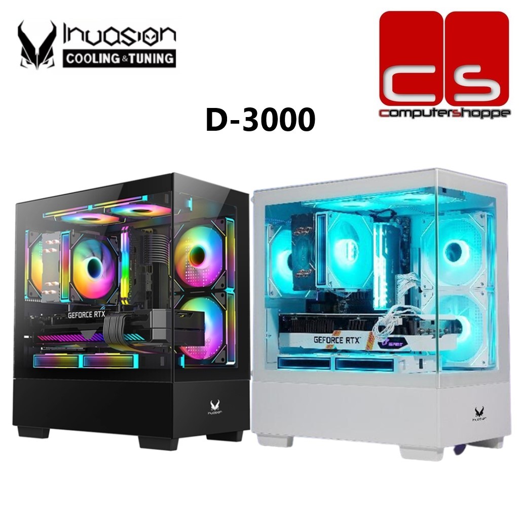 Invasion D-3000 Tempered Glass M-ATX Gaming Case - Black/White (AURORA ...