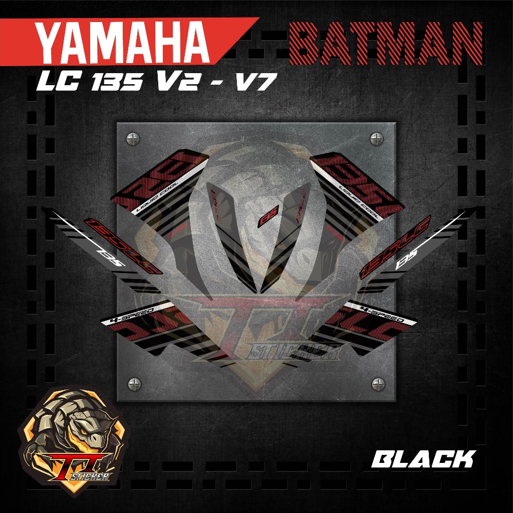 STICKER MOTOR YAMAHA LC135 V2/V3/V4/V5/V6/V7 HITAM PURBA MERAH PURBA ...