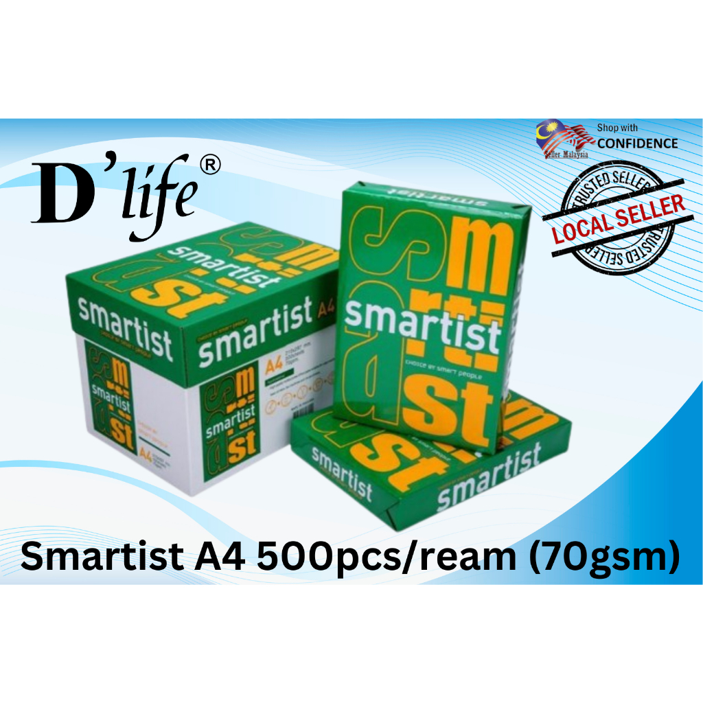 D'Life A4 70GSM SMARTIST PHOTOSTAT PAPER 500'S FROM Double-A | Shopee ...