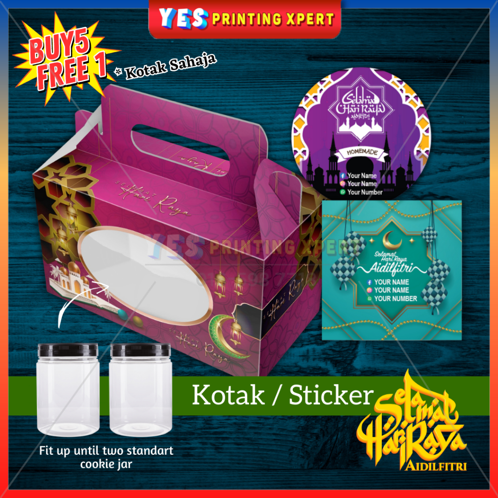 RAYA Kotak Kuih Hari Raya Hari Raya Box with Handle Raya Sticker Label ...