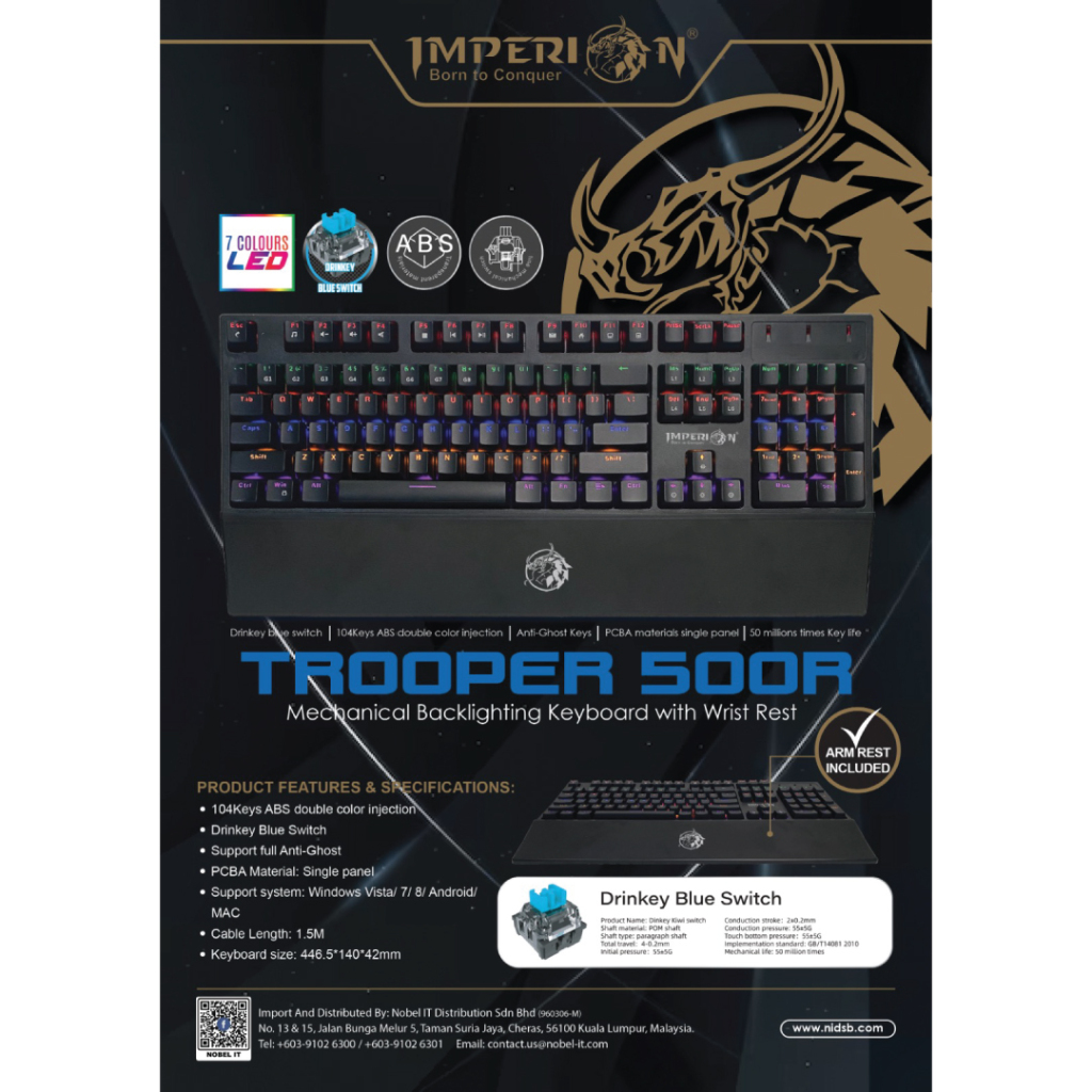 IMPERION TROOPER 500R MECHANICAL BACKLIGHTING KEYBOARD WITH WRIST REST ...