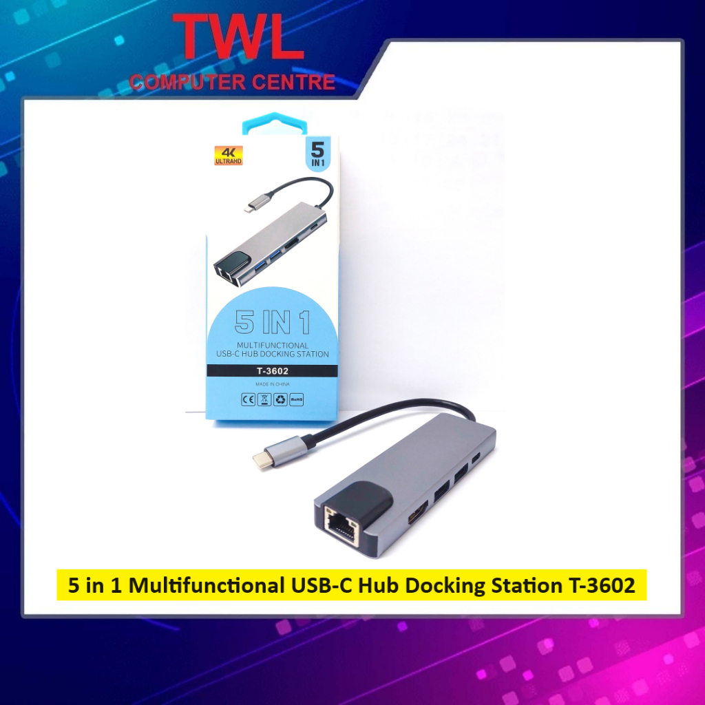 5 in 1 Multifunctional USB-C Hub Docking Station T-3602(1Y Warranty) | Shopee Philippines