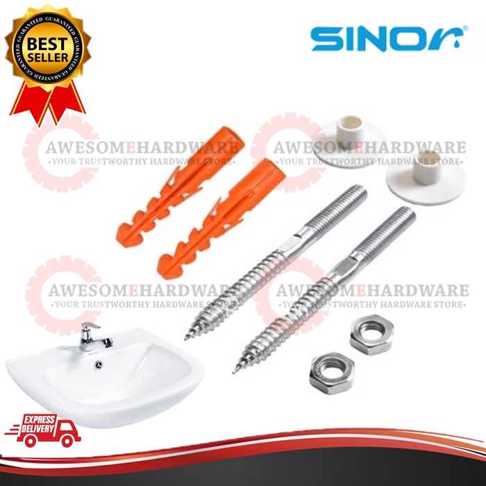 (2PCS) SINOR WALL HUNG BRACKET CERAMIC WASH BASIN FIXING BOLT KIT SET ...
