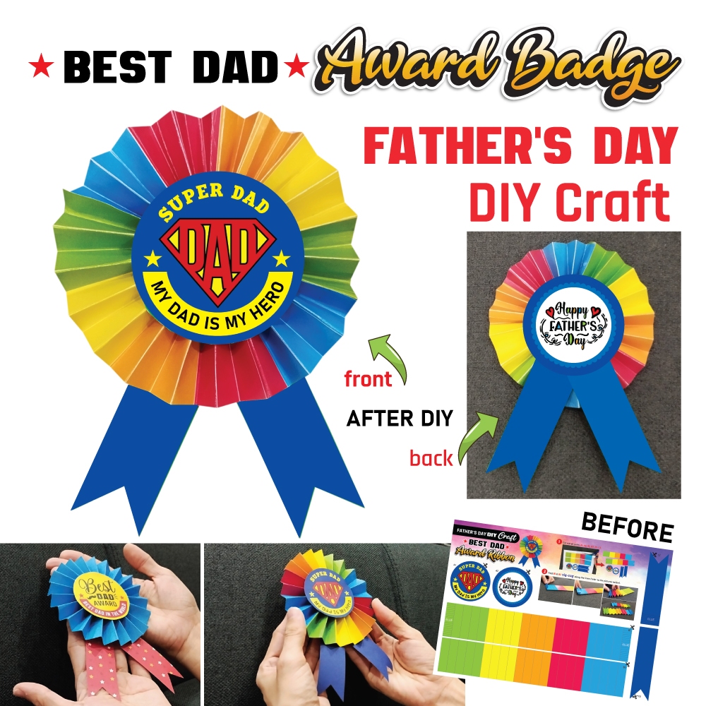 Father day Craft DIY Award Badge Ribbon Best Dad Kraf DIY Lencana ...