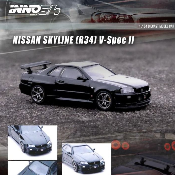 INNO64 Nissan Skyline GT-R R34 V-Spec II Black ️ ️ IN64-R34VS-BLA ...