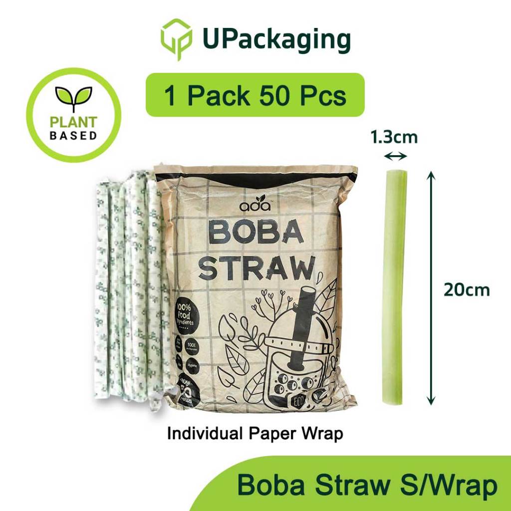 [50 Pcs] BOBA BIODEGRADABLE STRAWS Individual Paper Wrap (Broken Rice ...
