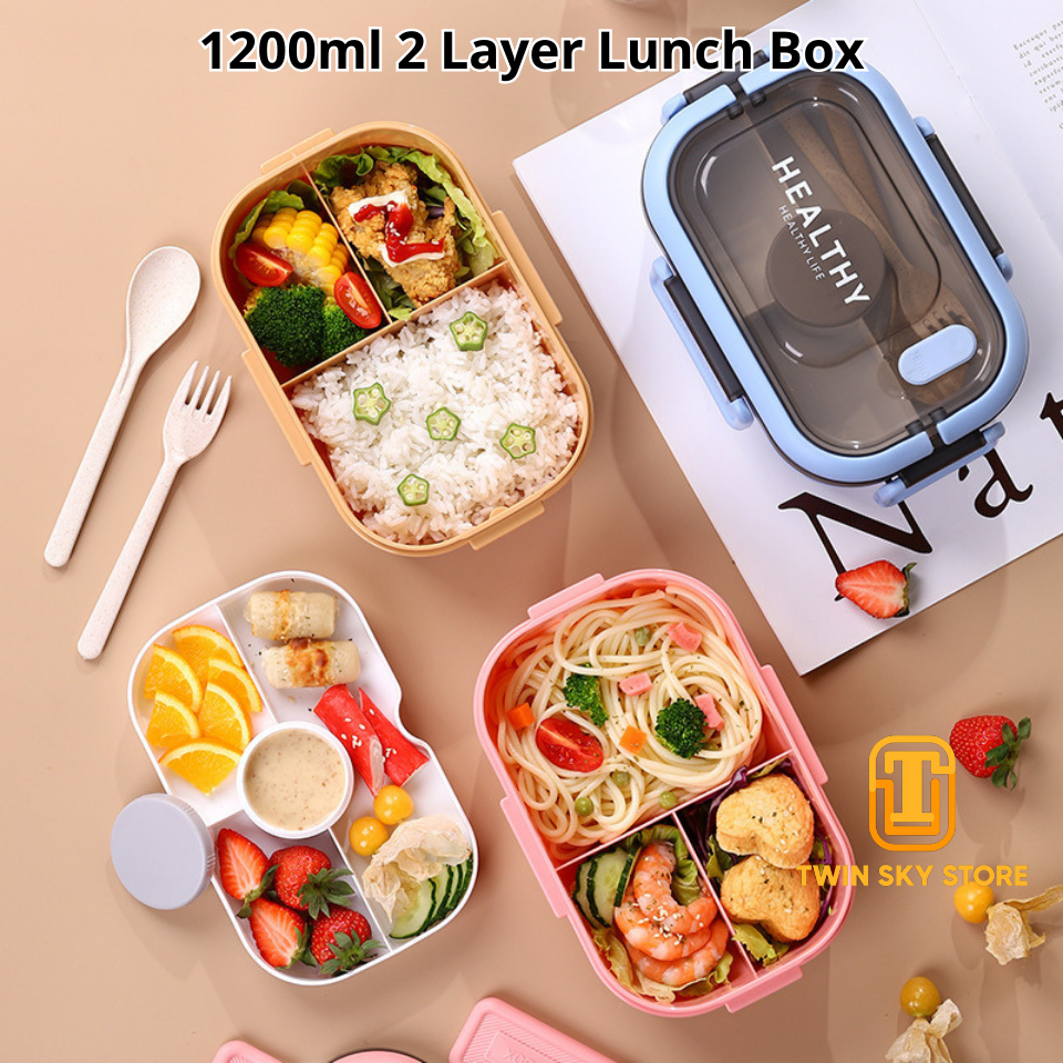 Large Capacity 1200ml Double Layer Lunch Box Microwaveable With Sauce ...