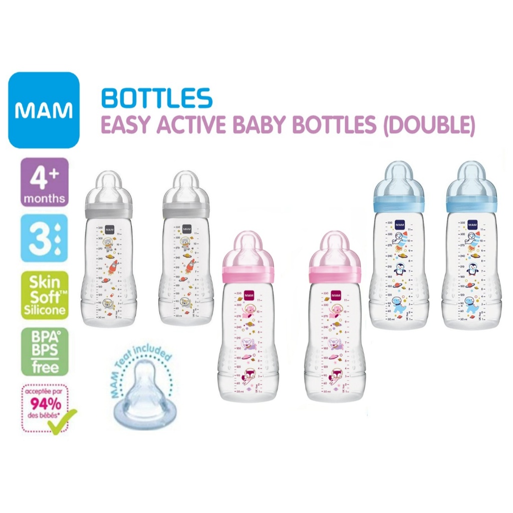 MAM Easy Active Baby Bottle 330ml ( Twin Pack ) 1 Pack 2 Bottle with ...