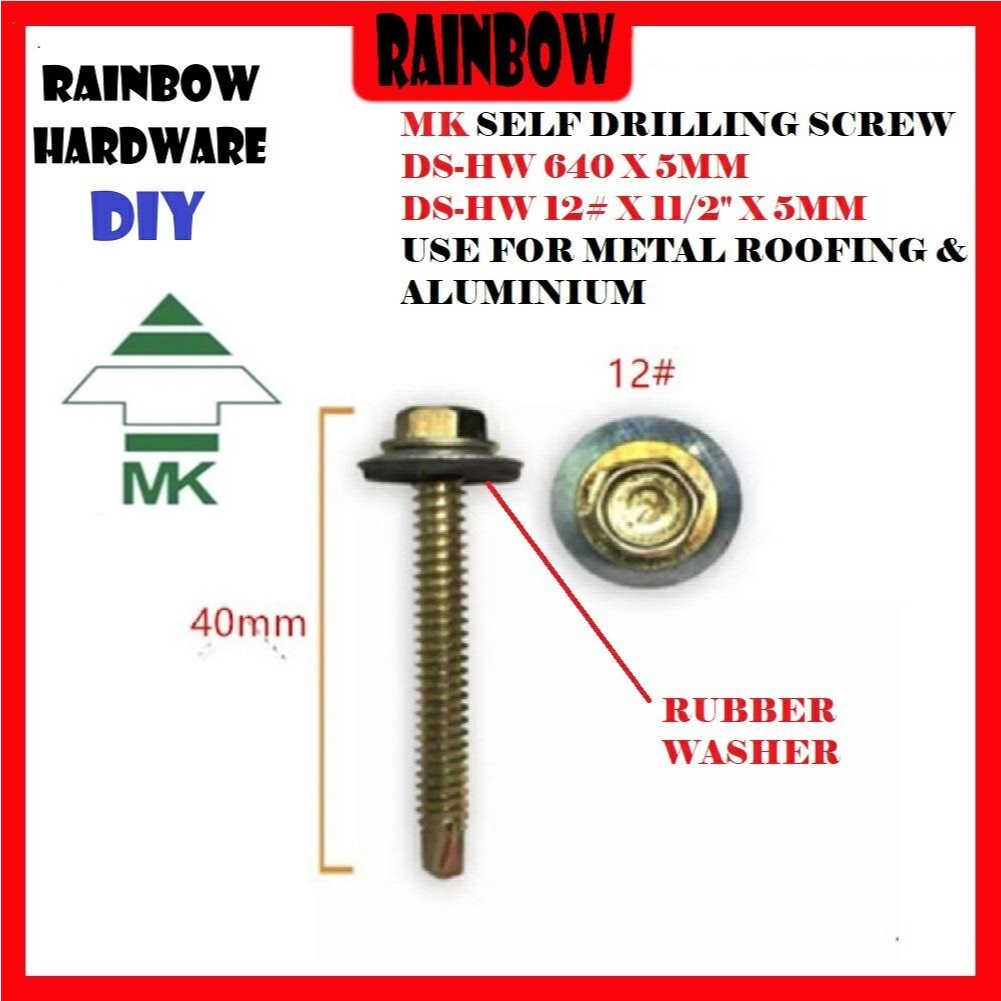 MK BRAND DS-HW 12 X11/2" (50PCS) SELF DRILLING HEX HEAD ROOFING AWNING ...