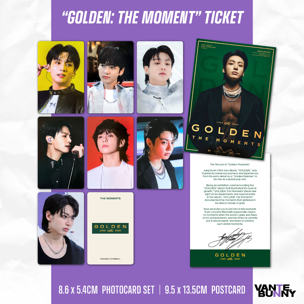 JK Jungkook Golden The Moments Ticket Photocards Postcard Set - Fanmade ...
