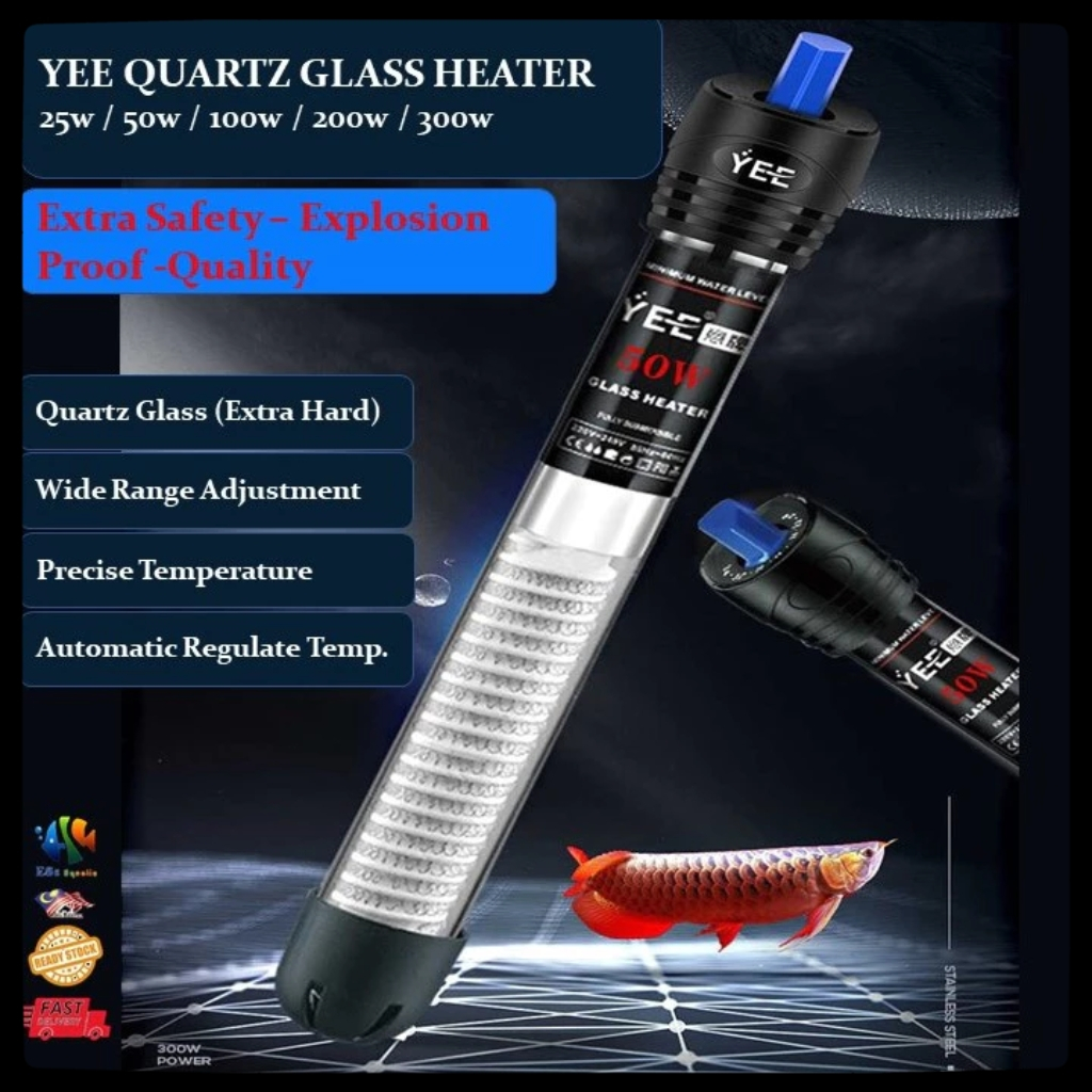 Yee Heater Aquarium Heating Rod Stainless Steel + Glass 25w 50w 100w ...
