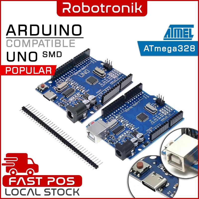 UNO SMD (FT232) ATmega328 Microcontroller Development Board - Arduino Compatible Type-B Type-C ...