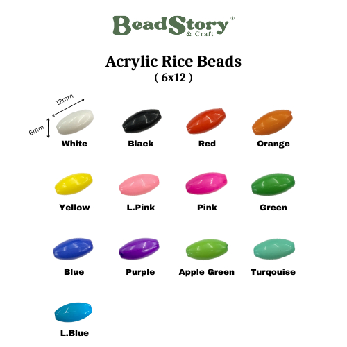 Acrylic Rice Beads 2023 (6x12mm) - 25G [ Manik Rice Beads 2023 (6x12mm ...