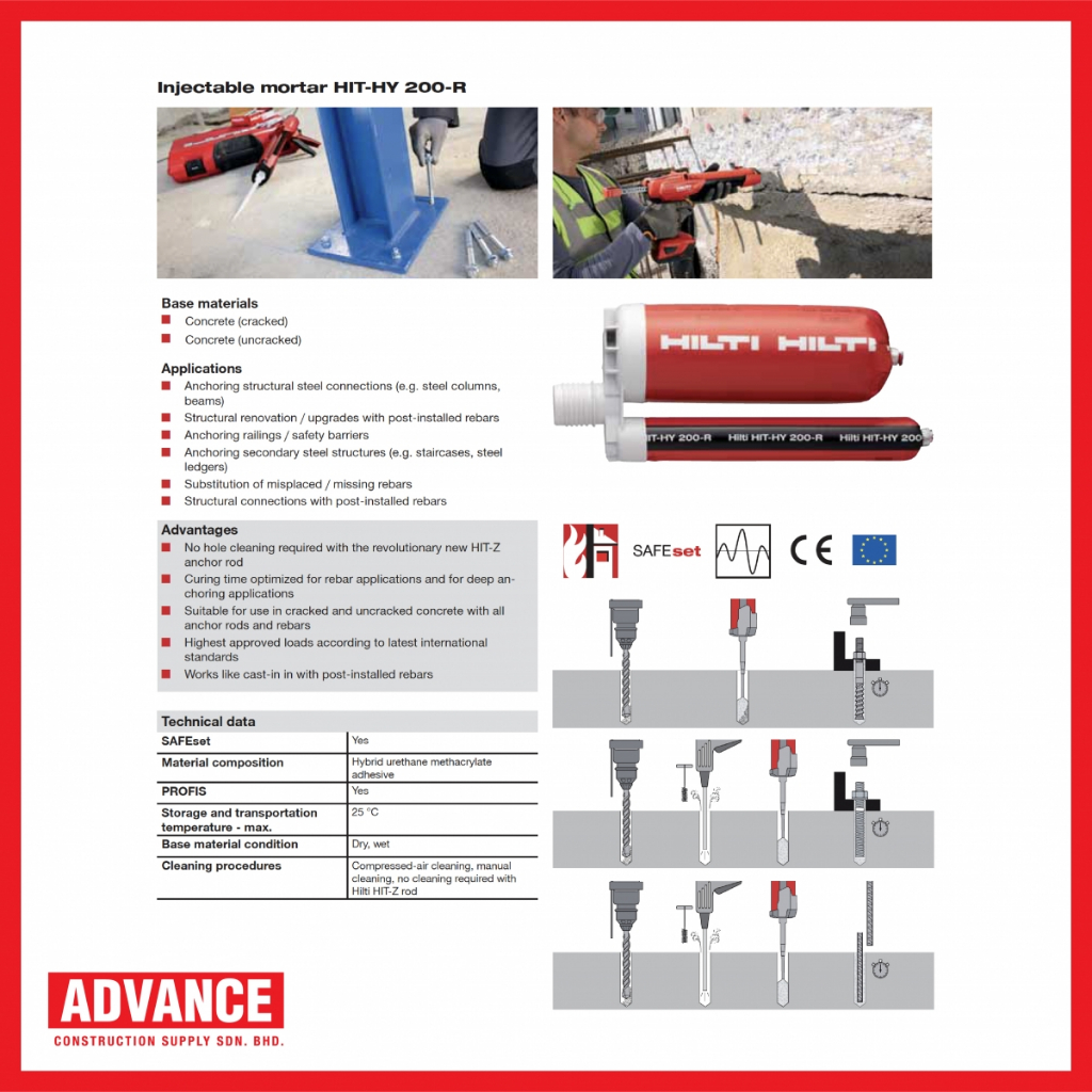 HILTI RE-500 V4 / RE-100 / HY-200 V3 Injection Adhesive Epoxy Achor ...