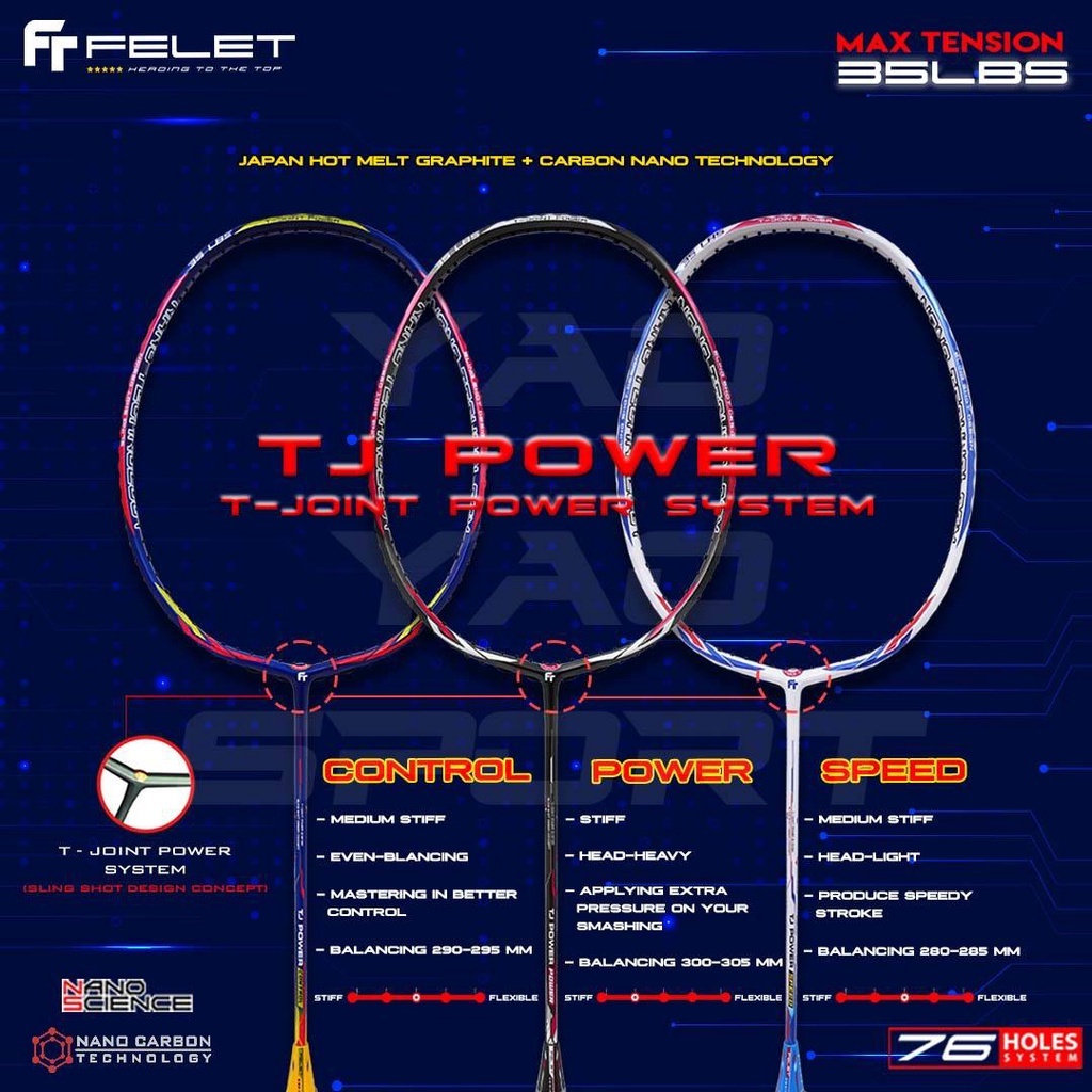 Felet Tj Power [Power/Control/Speed] Badminton Racquet 4u Racket ...