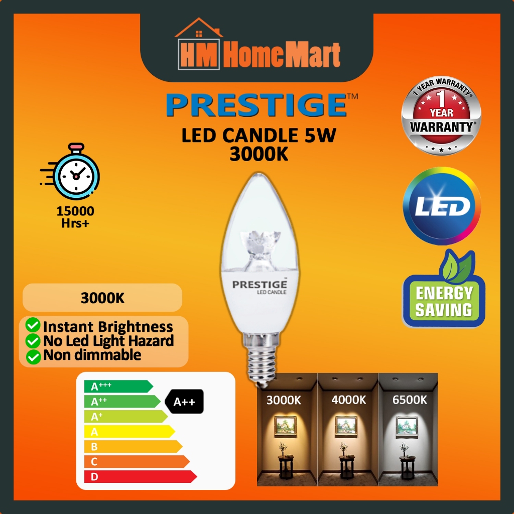 PRESTIGE LED Candle Bulb 5W (3000K) (1 Year Warranty) | Shopee Philippines