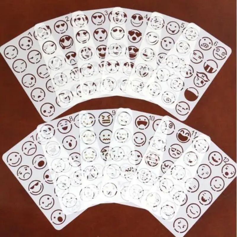 T39. (12 DESIGNS) SMILEY FACE EMOJI SOFT TEMPLATE STENCIL DRAWING ...
