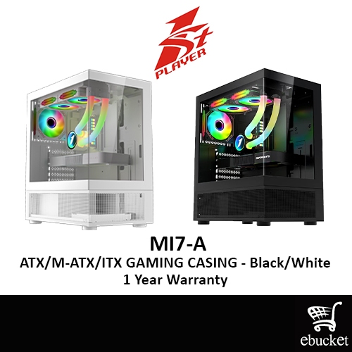 1ST PLAYER MI7-A ATX / M-ATX / ITX GAMING CASING - Black/White ...