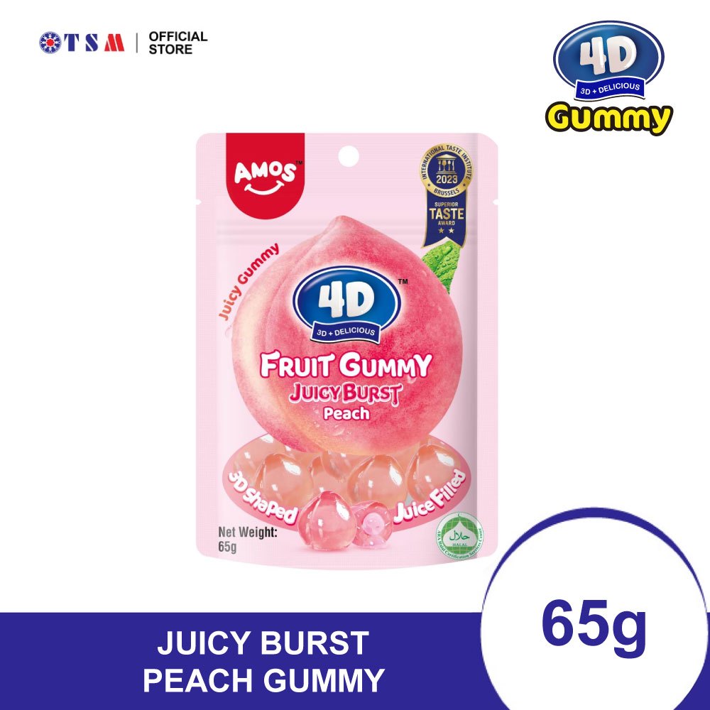 AMOS 4D GUMMY - JUICY BURST PEACH GUMMY 65G | Shopee Philippines