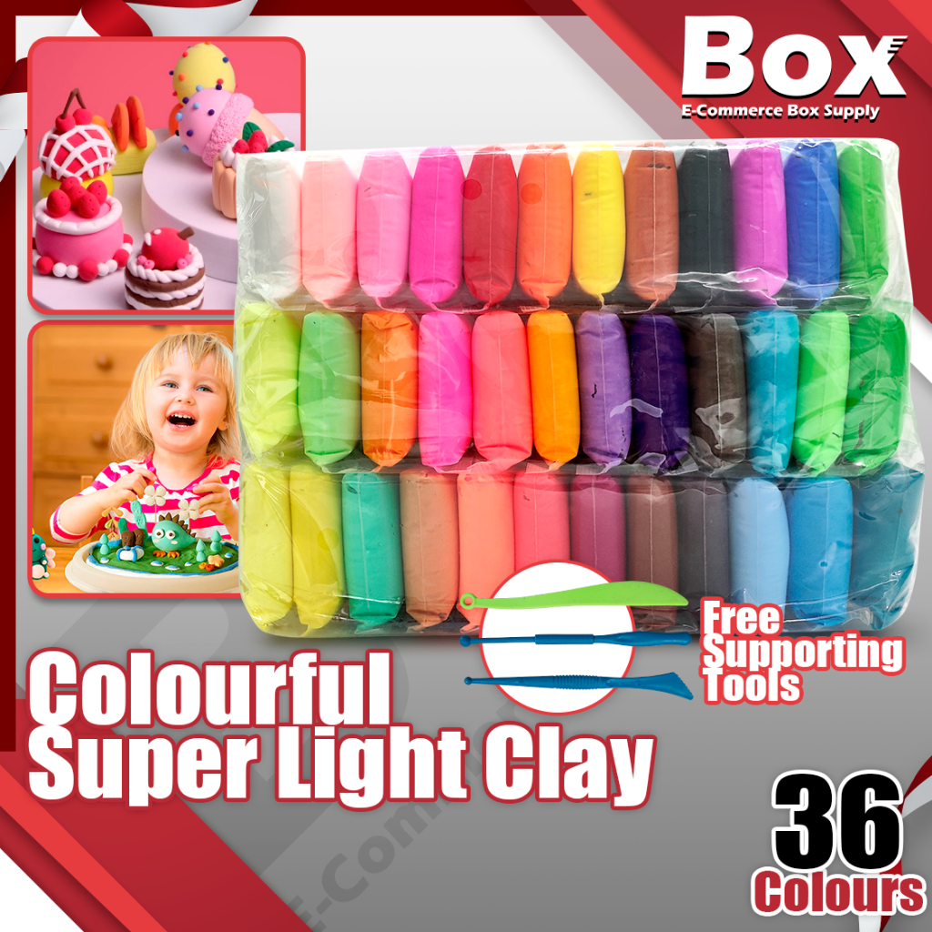 Super Light Clay Set 12/24/36 Colours Non-Toxic 10gsm For DIY Modeling Clay Craft Air Dry Clay ...