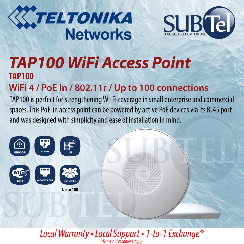Teltonika TAP100 WiFi Access Point WiFi4 upto 100+ connections IP30 UV 802.3AF 2.4Ghz | Shopee ...