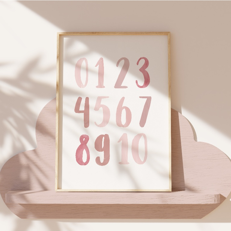 Learning Numbers 0-10 Poster with frame in Dusty Pink theme (Nursery ...