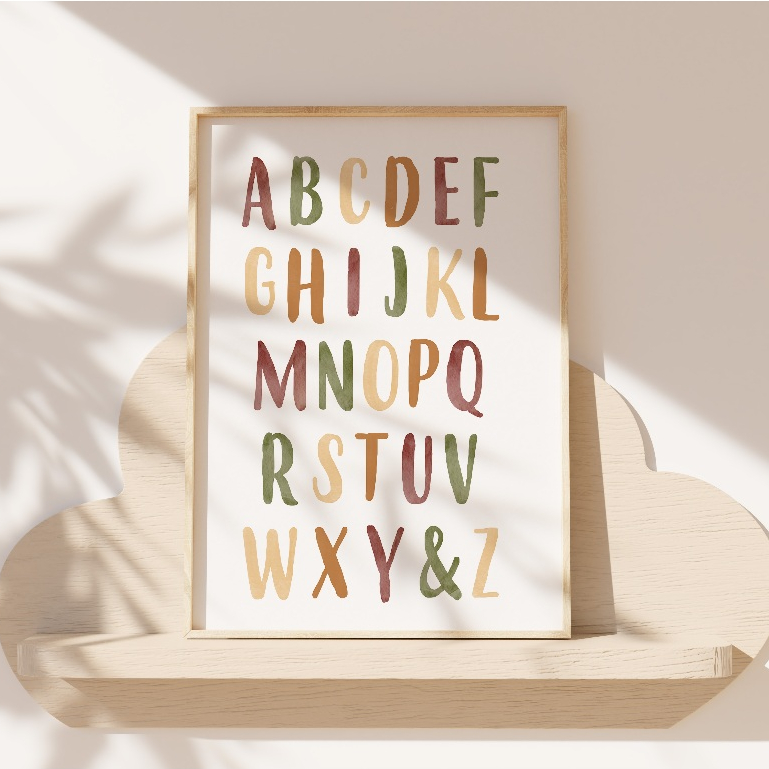 Learning Alphabet ABC Poster with frame in Rustic Boho theme (Nursery ...