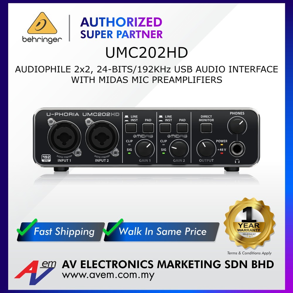 BEHRINGER U-PHORIA UMC202HD Audiophile 2x2, 24-Bit/192 kHz USB Audio ...
