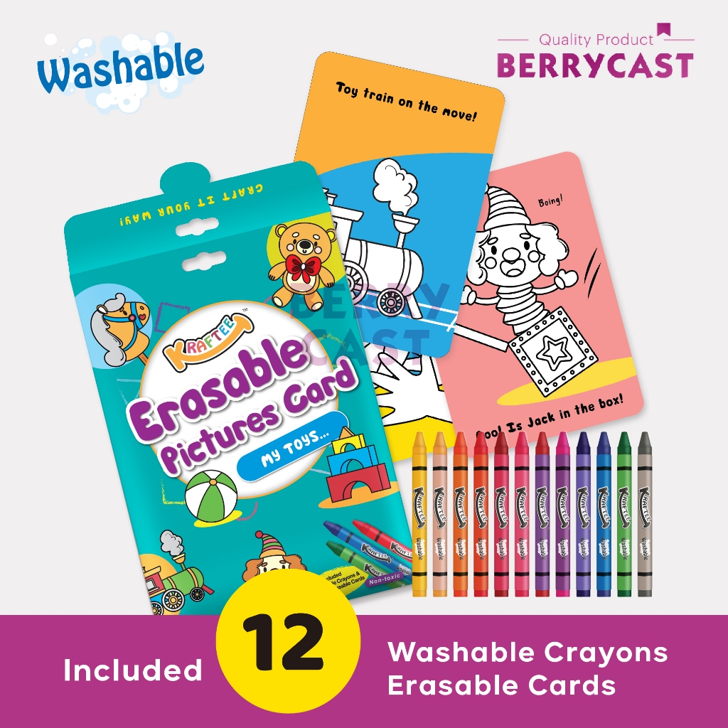 My Toys- Kraftee Erasable Pictures Card with 12 Washable Crayons for ...