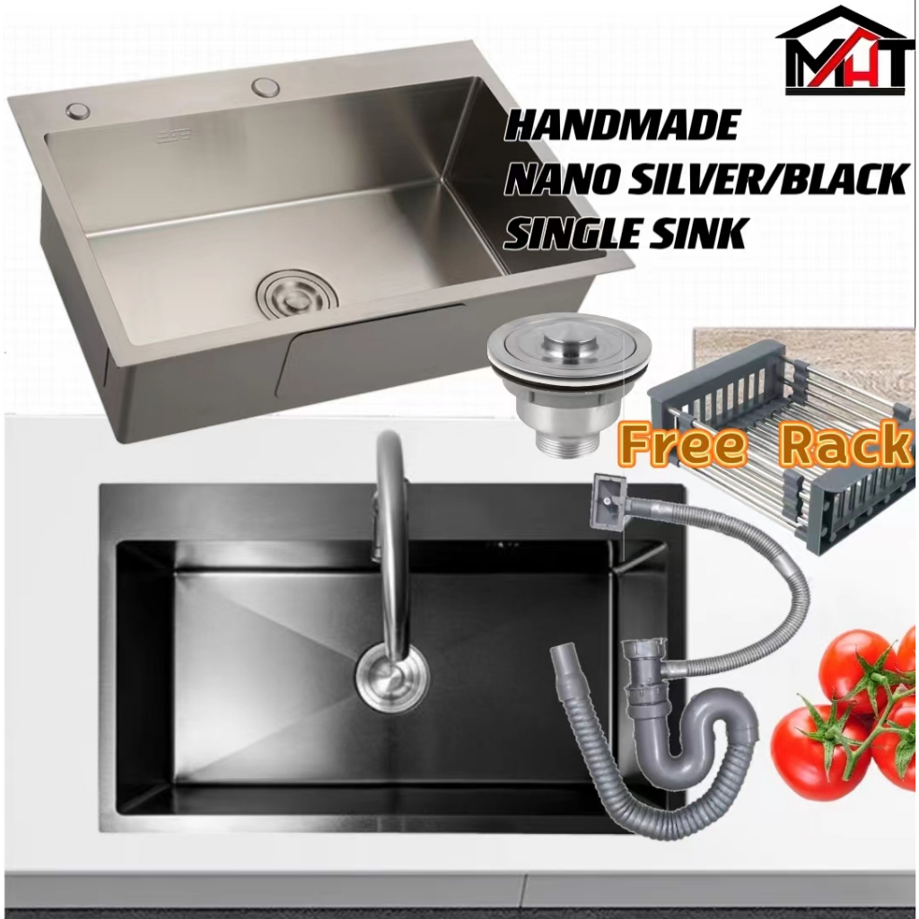 SIMJU Handmade Nano Stainless Steel Single Sink Bowl top Mount/Under ...