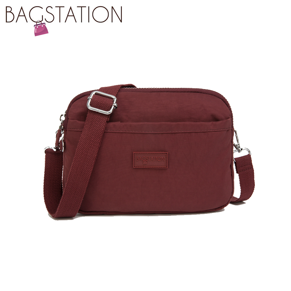 BAGSTATIONZ Crinkled Nylon Dual Zip Sling Bag (Black/Bluish Purple ...